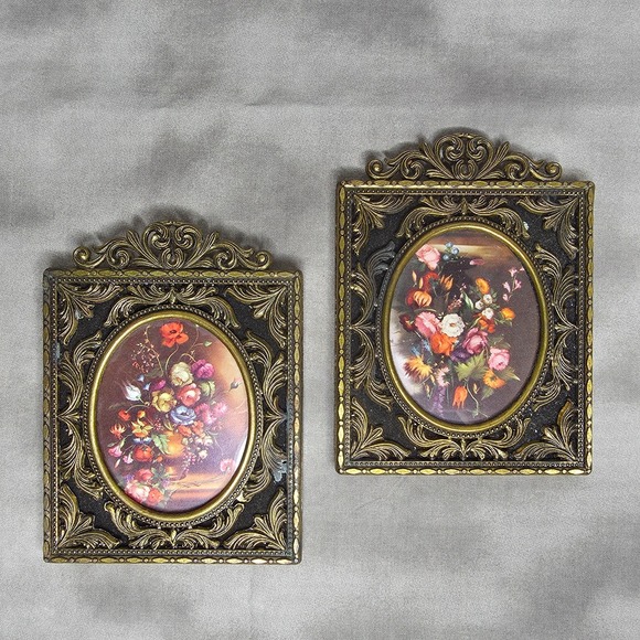 Accents | Vintage Ornate Brass Picture Frames Wfloral Bouquet Made In ...